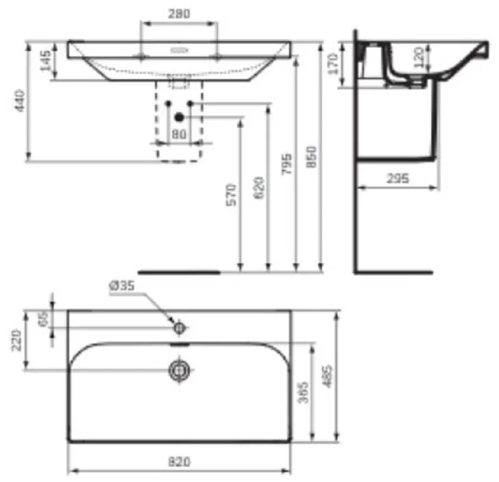 Ideal Standard Umyvadlo s otvorem Optiline Mystyle 2.0 82 x 48,5 cm