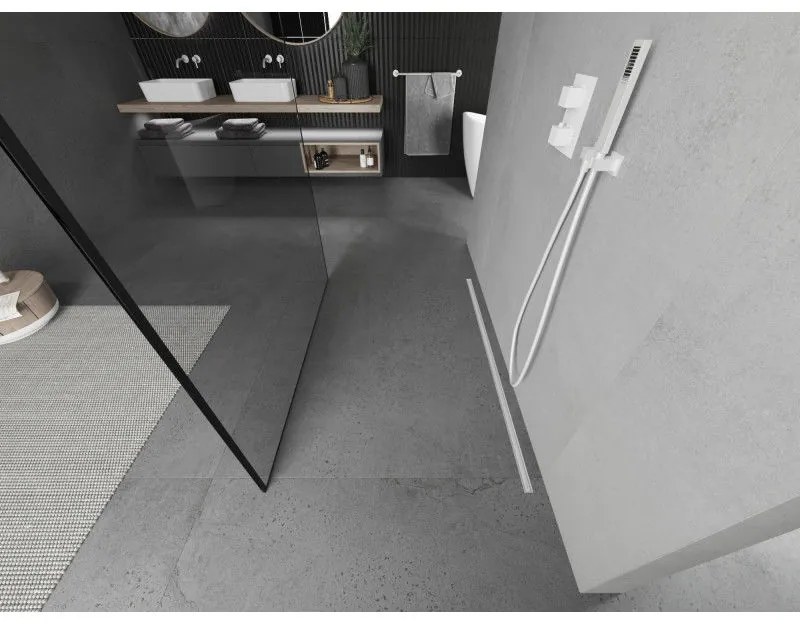 Mexen Kioto, sprchová zástěna Walk-In 160 x 200 cm, 8mm sklo černý vzor, bílý profil, 800-160-002-20-70