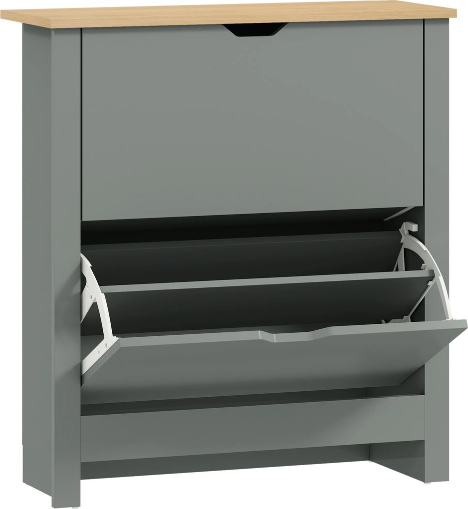 HOMCOM Botník se 2 sklápěcími přihrádkami, nastavitelná přepážka pro 8-12 párů bot, 72 x 26 x 80 cm, světle šedý