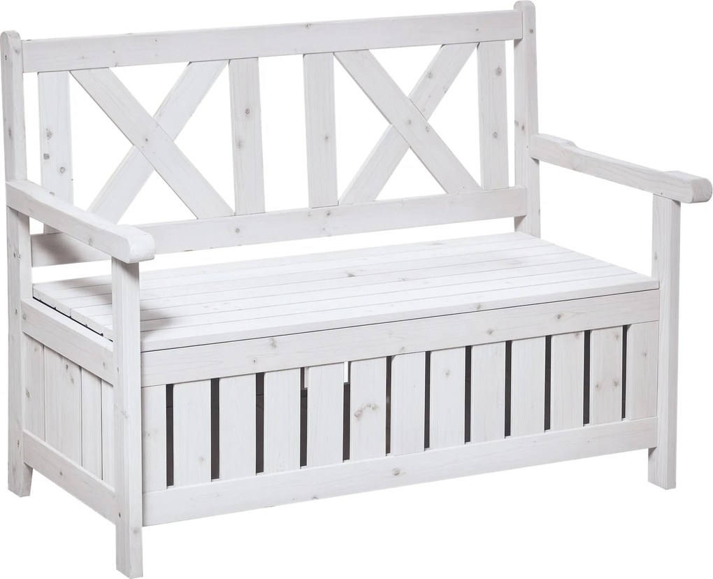 Outsunny úložná lavička pro 2 osoby, zahradní truhla s polštářem, bílá - 115 x 61 x 85 cm | Aosom