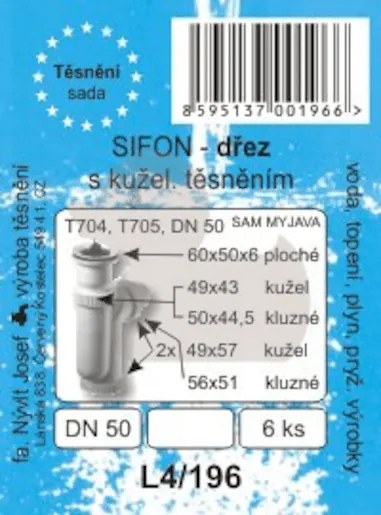 Těsnění L4/196 k dřez.sifonu DN50 sada L4196