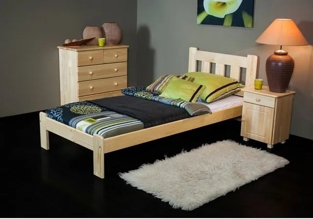 Dřevěná postel Brita 90x200 + rošt ZDARMA (Barva dřeva: Borovice)