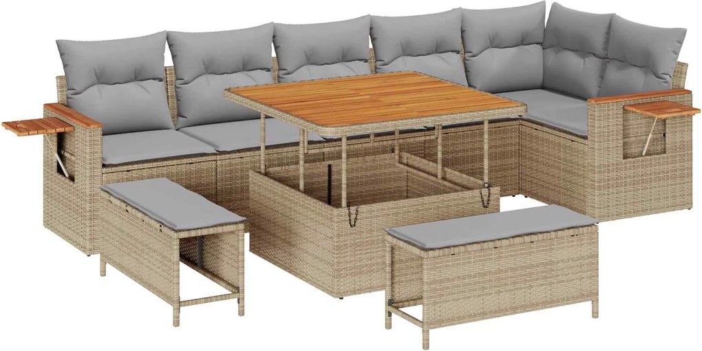 Sada zahradních pohovek 9 ks Béžová polyratan 3363057