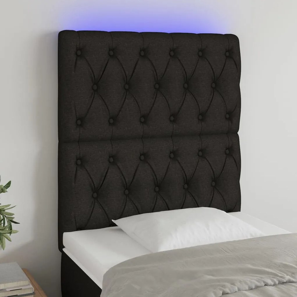 Čelo postele s LED černé 80x7x118/128 cm textil