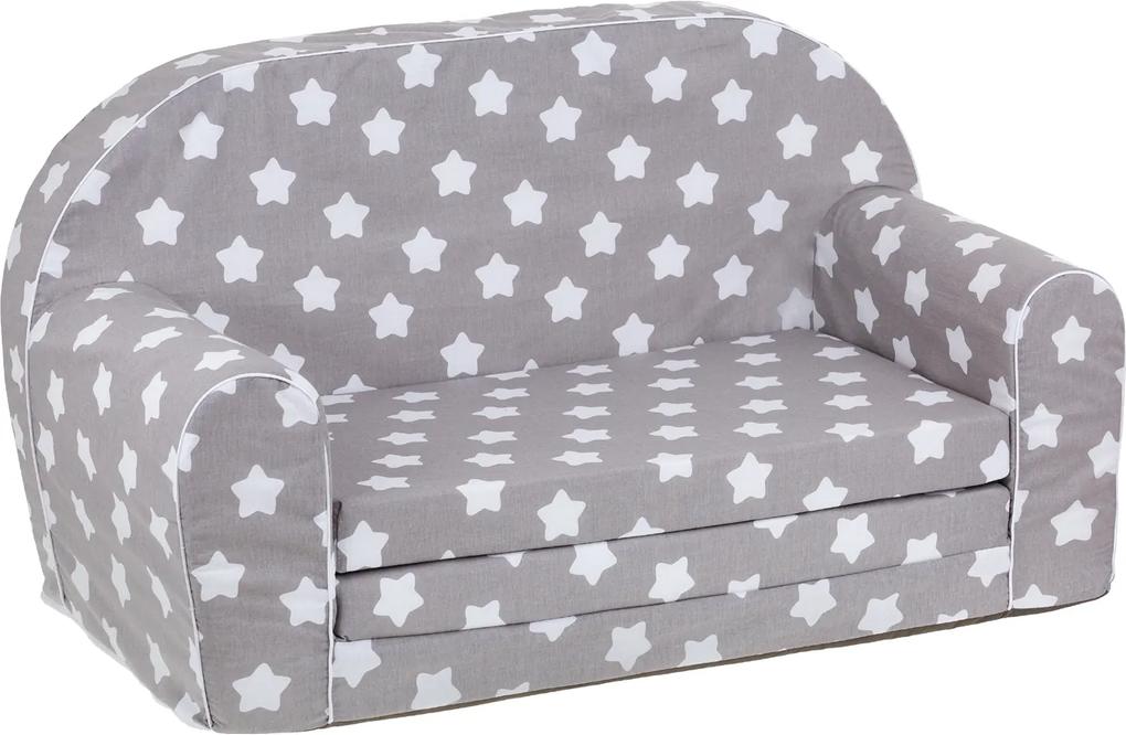 Svět pokojů Dětská sedací rozkládací pohovka 100 cm šedá/hvězdy