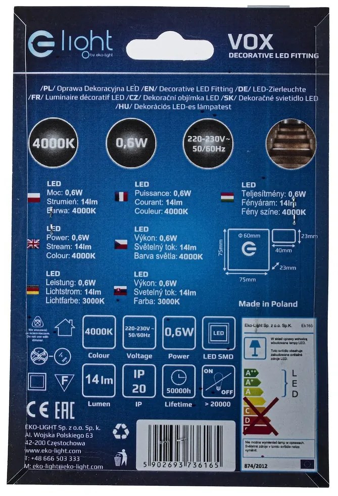 Schodišťové LED svítidlo Vox, 1x LED 0,6w, 4000k, s