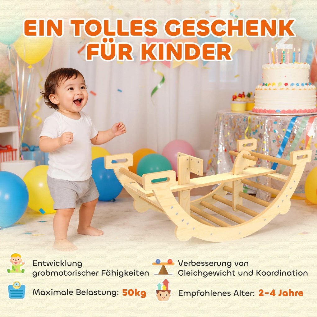 Montessori prolézačka pro vnitřní použití, dřevěný prolézací oblouk 2 v 1, pro děti od 2 do 4 let, 110x52x45 cm, přírodní dřevo