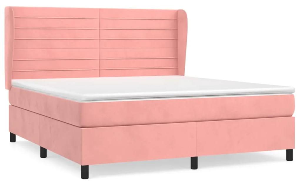 vidaXL Box spring postel s matrací růžová 180x200 cm samet