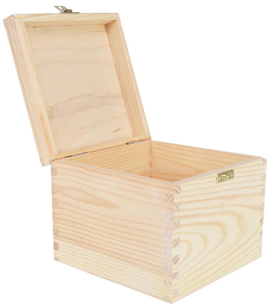 Dřevěná krabička s víkem a zapínáním - 16 x 16 x 13 cm, přírodní