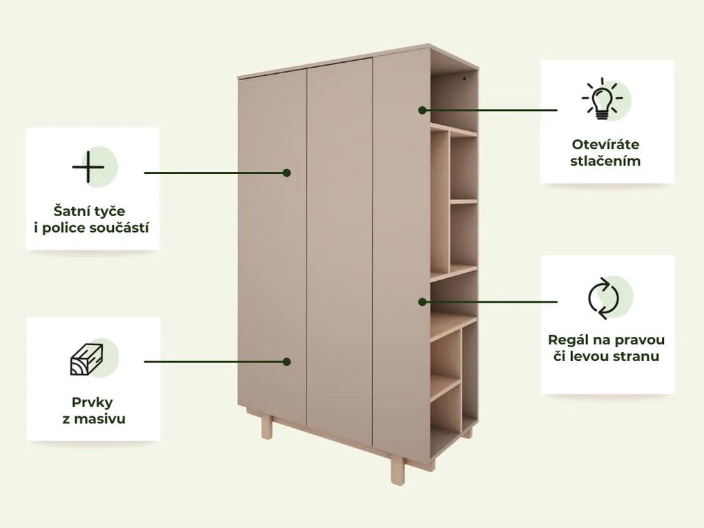 Designová šatní skříň s otevřeným regálem BASIC mocca