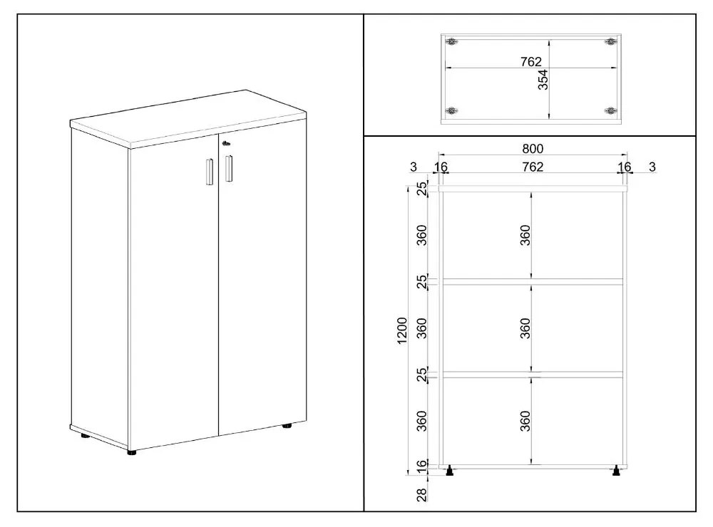 Střední skříň SimpleOffice 80 x 40 x 120 cm, třešeň