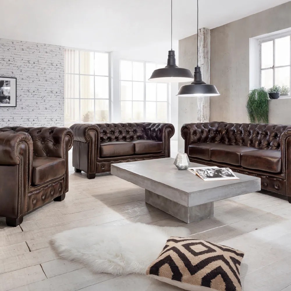 Massive home | Křeslo Chesterfield hnědé z pravé kůže VÝPRODEJ