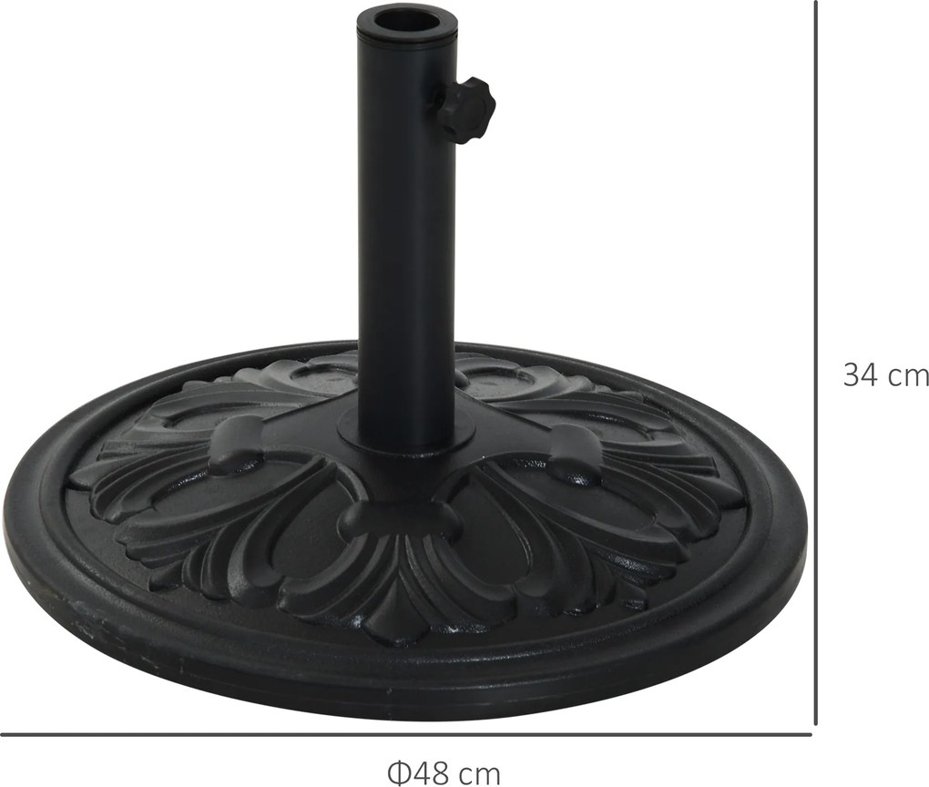 Stojan na slunečník Outsunny Ø48 x 34 cm pro slunečníky Ø35/Ø38/Ø48 mm, z plastu a cementu, starožitně černý, stabilní podpěra pro zahradu a terasu |
