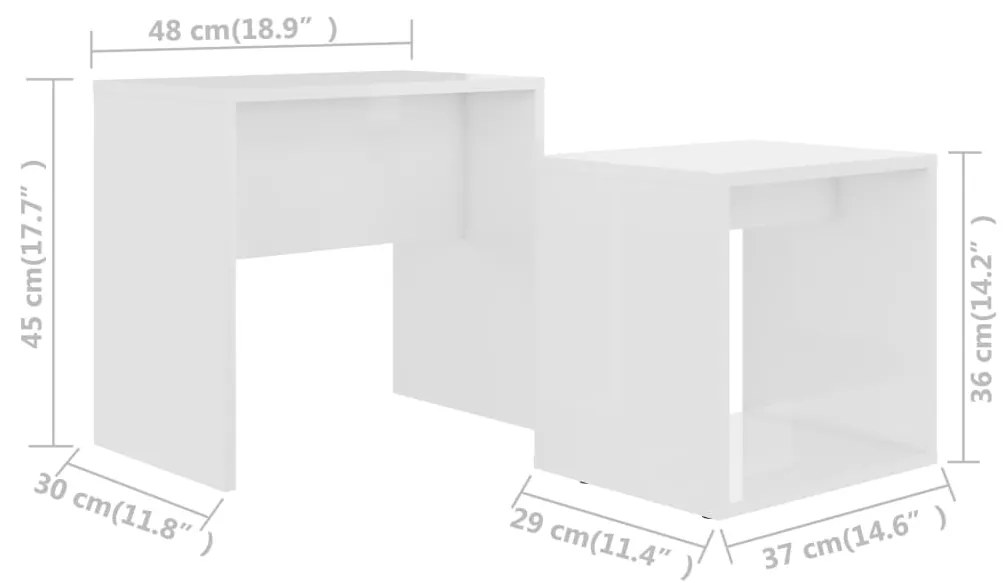 Set konferenčních stolků bílý vysoký lesk 48x30x45 dřevotříska - Default Title