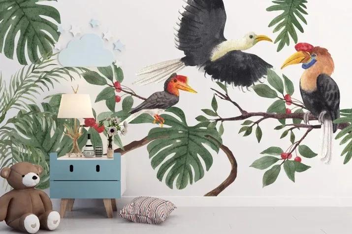 Dekorační nálepka pro děti ptáky v džungli 150 x 300 cm