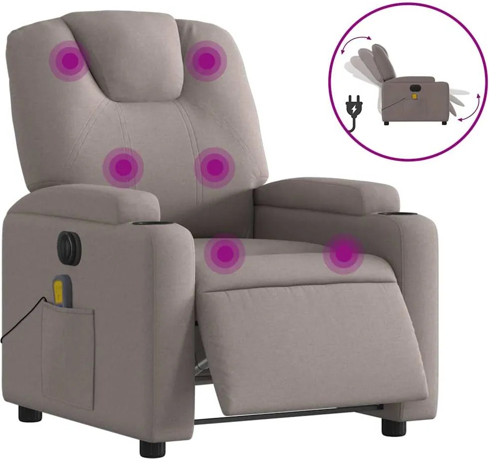 Elektrické masážní polohovací křeslo taupe textil 3204364