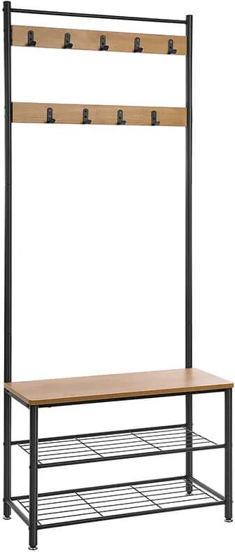 VASAGLE Předsíňový věšák s botníkem světlé dřevo 70 x 175 x 32 cm | BIANO