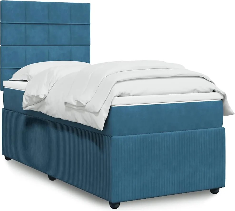 Box spring postel s matrací tmavě modrá 90x190 cm samet 3292218
