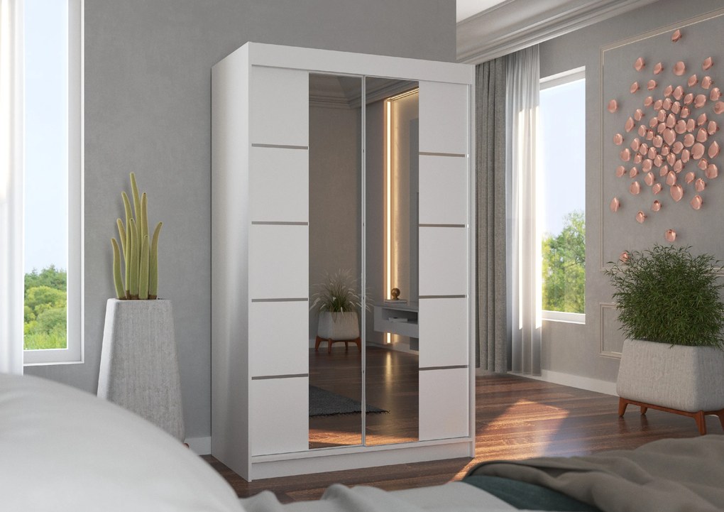 ADRK Šatní zrcadlová skříň posuvná GENUA W 120, bílá