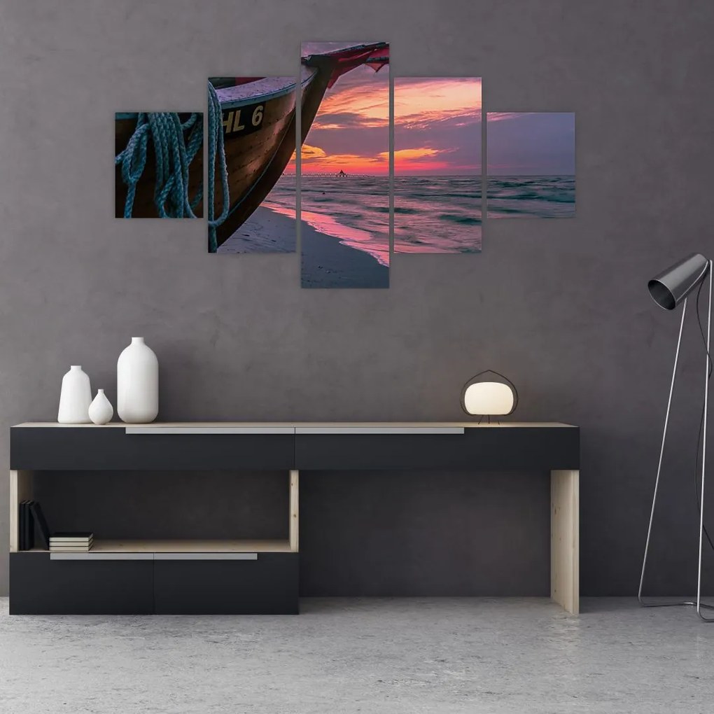 Obraz loďky na břehu (125x70 cm)
