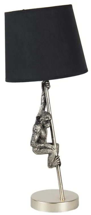 Stříbrno černá stolní lampa s opicí