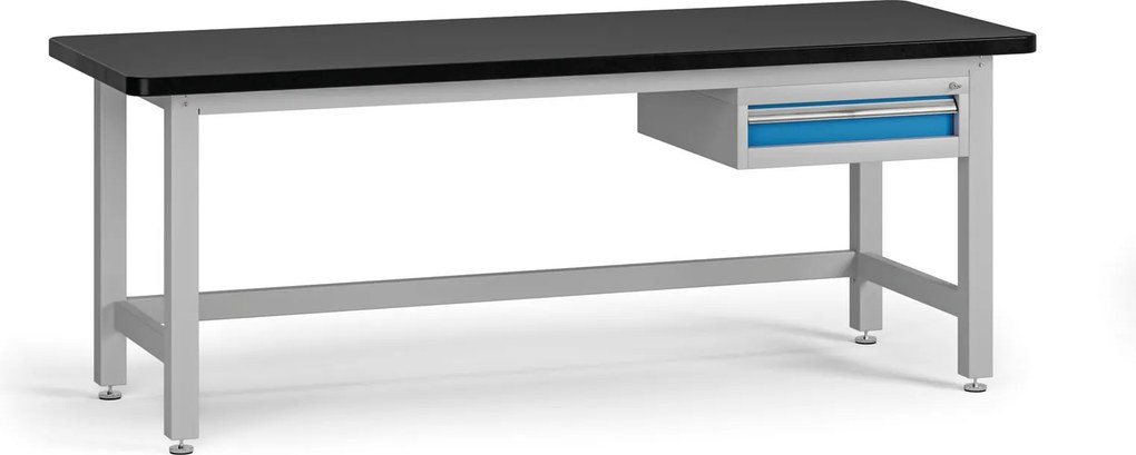 Profesionální dílenský stůl G4, 1 zásuvka, deska MDF + PVC,  2100 x 750 x 800 mm, modrá