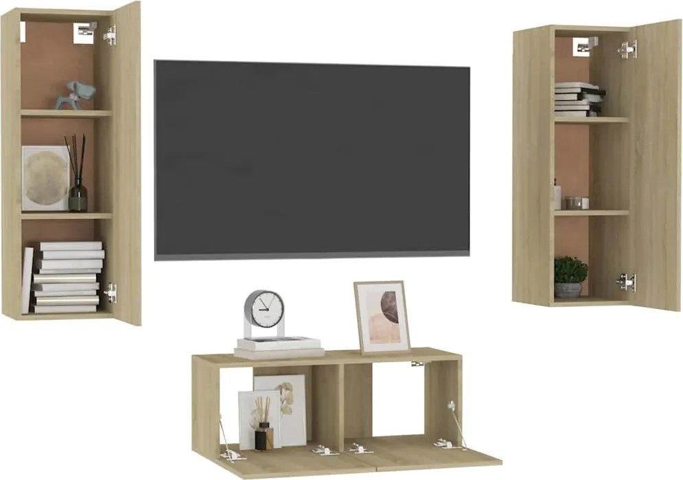 3dílný set TV skříněk dub sonoma kompozitní dřevo 3078973