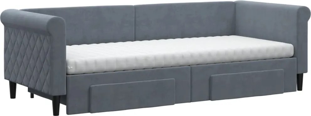 Válenda s přistýlkou a zásuvkami tmavě šedá 80 x 200 cm samet 3197837