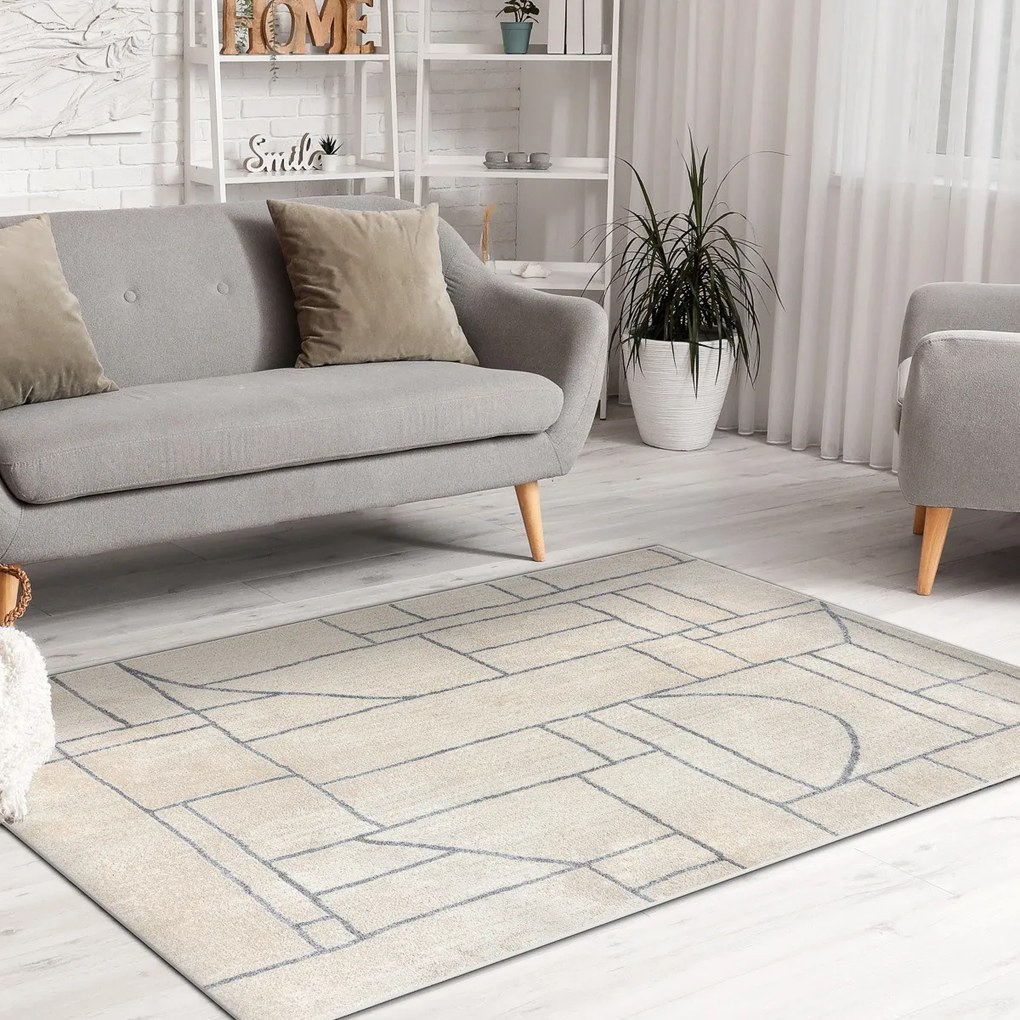 Dywany Łuszczów, Kusový koberec Fusion 0806 cream/l. grey, 200x290, bílá, kancelář