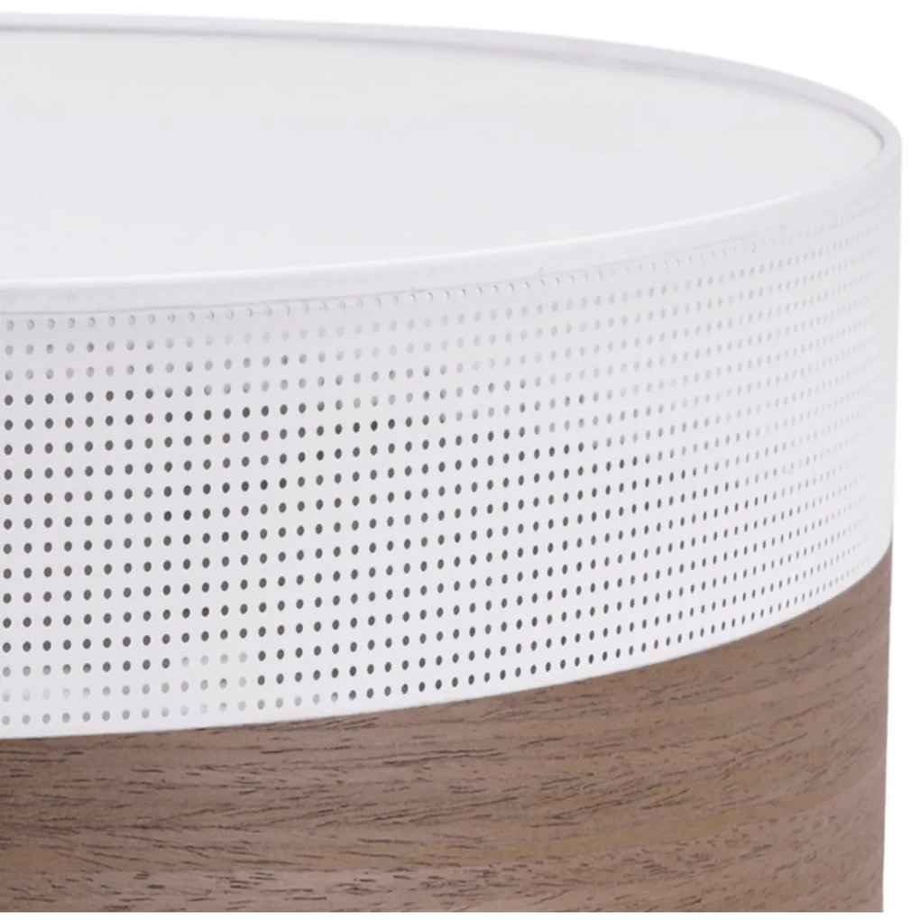 Stropní svítidlo Wood, 1x hnědá ořechová dýha/bílé plastové stínítko, (bílé plexisklo), (fi 40cm)