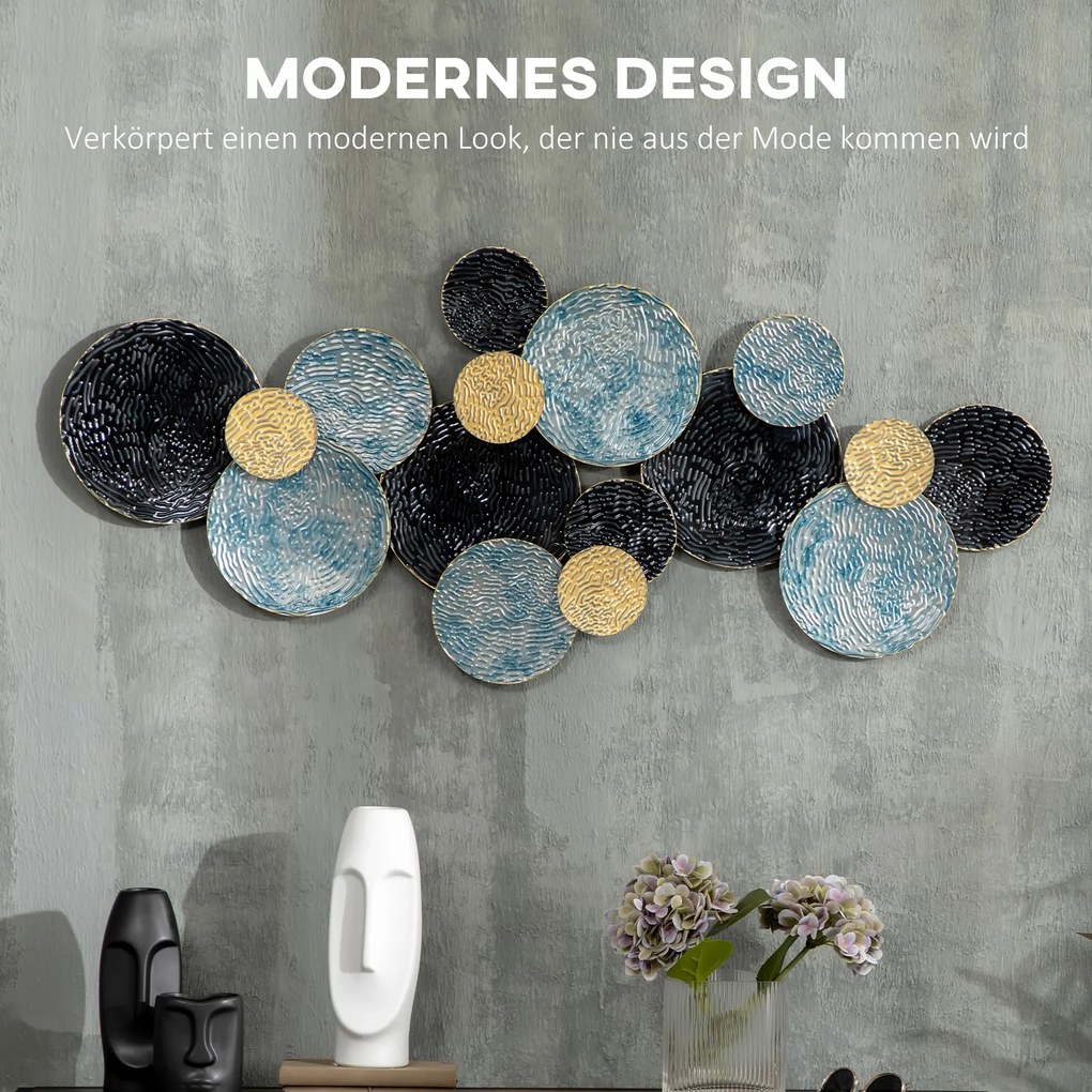 HOMCOM 3D nástěnná malba kovový obraz nástěnná plastika moderní obývací pokoj umění 121x53cm ve zlaté černé modré pro stylové dekorace