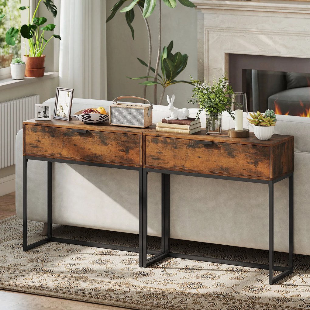 HOMCOM Konzolový stolek, předsíňový stolek s zásuvkou, průmyslový design, do předsíně nebo obývacího pokoje, 80x30x76 cm, černá