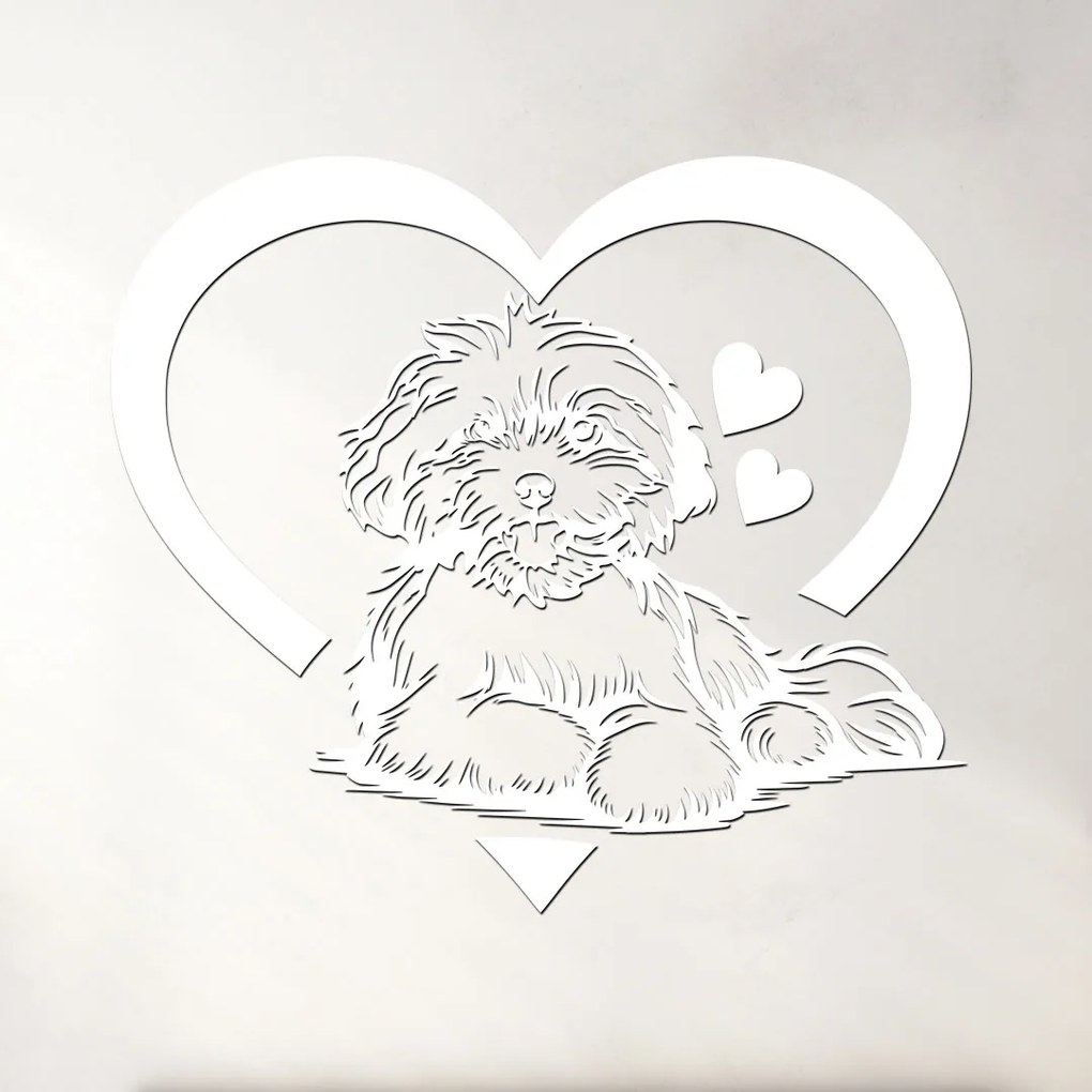 dřevo života Boloňský psík v srdci Zvolte rozměr (cm): 40x35, Zvolte barvu dekoru: Horský dub
