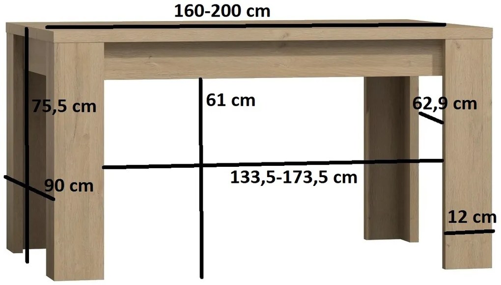 Jídelní stůl rozkládací KORA 160x90 jasan bílý