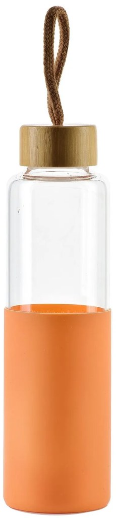 Skleněná láhev Hollie Orange 600 ml bambusové víko