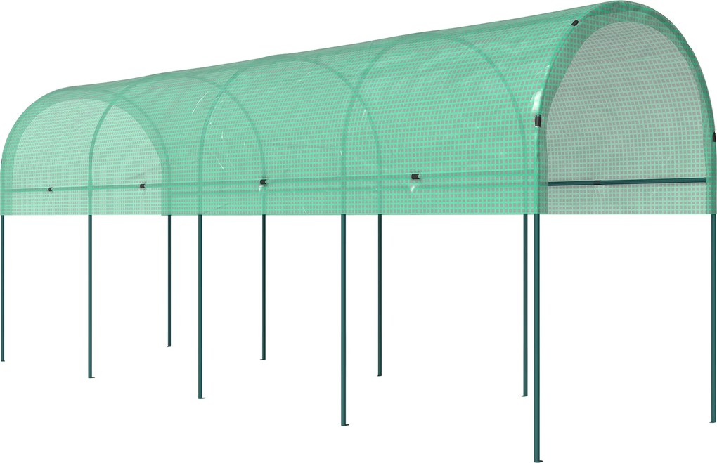 Outsunny zimní tunelový skleník s obloukovou střechou — ocelový rám a zemní kotvy, zasouvací otevřený tunel, 400 × 120 × 170 cm, zelený