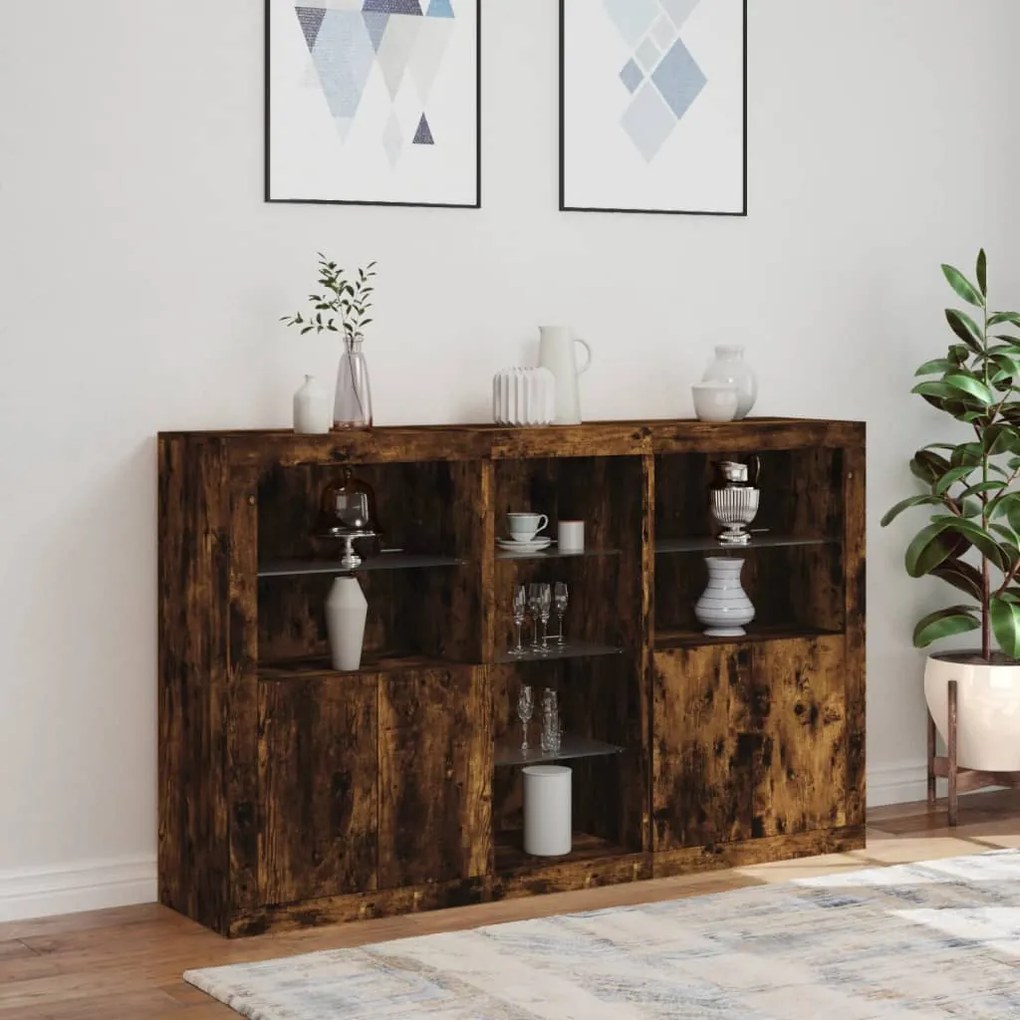Příborník s LED osvětlením kouřový dub 162 x 37 x 100 cm 3209174