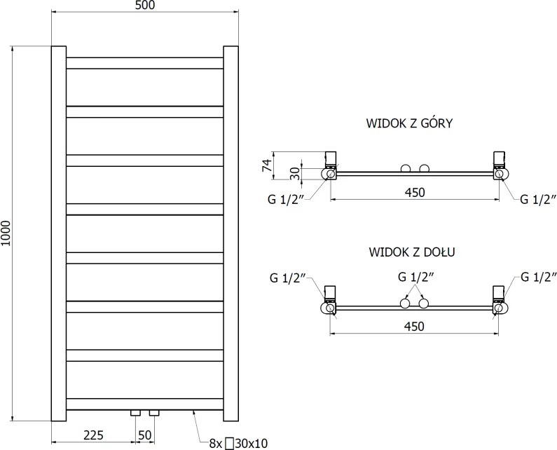 Mexen Bolt, topné těleso 1000 x 500 mm, 259 W, spodní a středové, černá, W126-1000-500-00-70