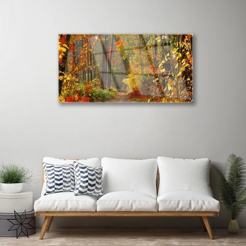 Obraz na skle Les Příroda Podzim 125x50 cm