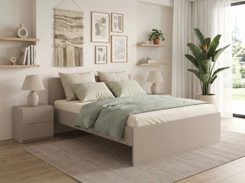 Postel ELISA 140 x 200 cm, kašmírově béžová Rošt: S laťkovým roštem, Matrace: Matrace Deluxe 10 cm