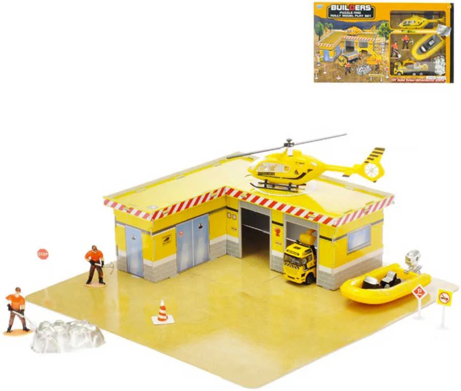 _Ostatní 1_ Stavební puzzle set 33ks + 2 auta kov 11-17cm s doplňky v krabičce 81021
