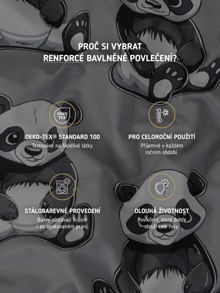 MK Lůžkoviny Bavlněné povlečení Renforcé - Panda 140 × 200 cm, 70 x 90 cm