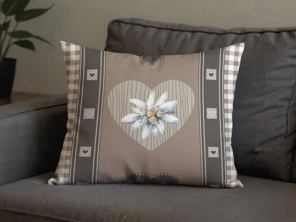 Polybavlněný povlak na polštář HEART RETRO POLY 50x70 cm, hnědý