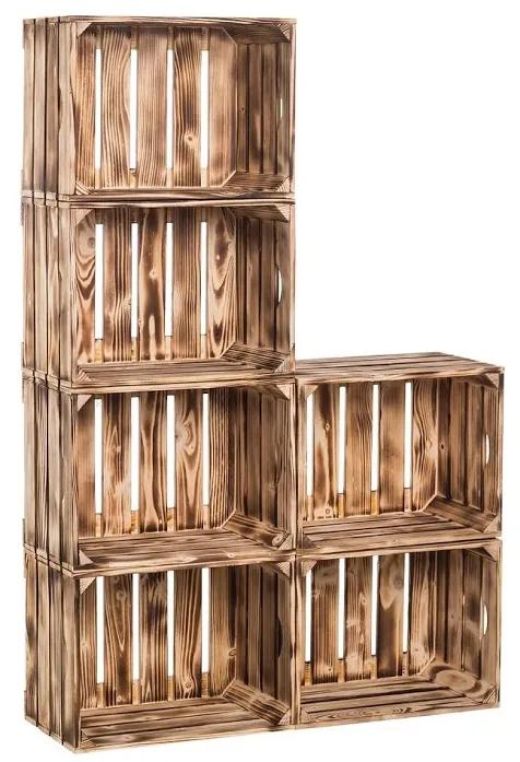 Dřevobox Dřevěné opálené bedýnky knihovna 120 x 80 x 24 cm