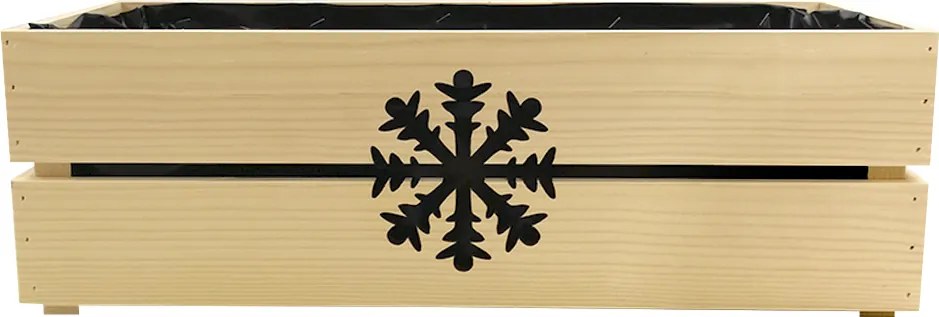 AMADEA Dřevěný vánoční truhlík s vločkou přírodní, uvnitř s černou fólií, 52x21,5x17cm, český výrobek