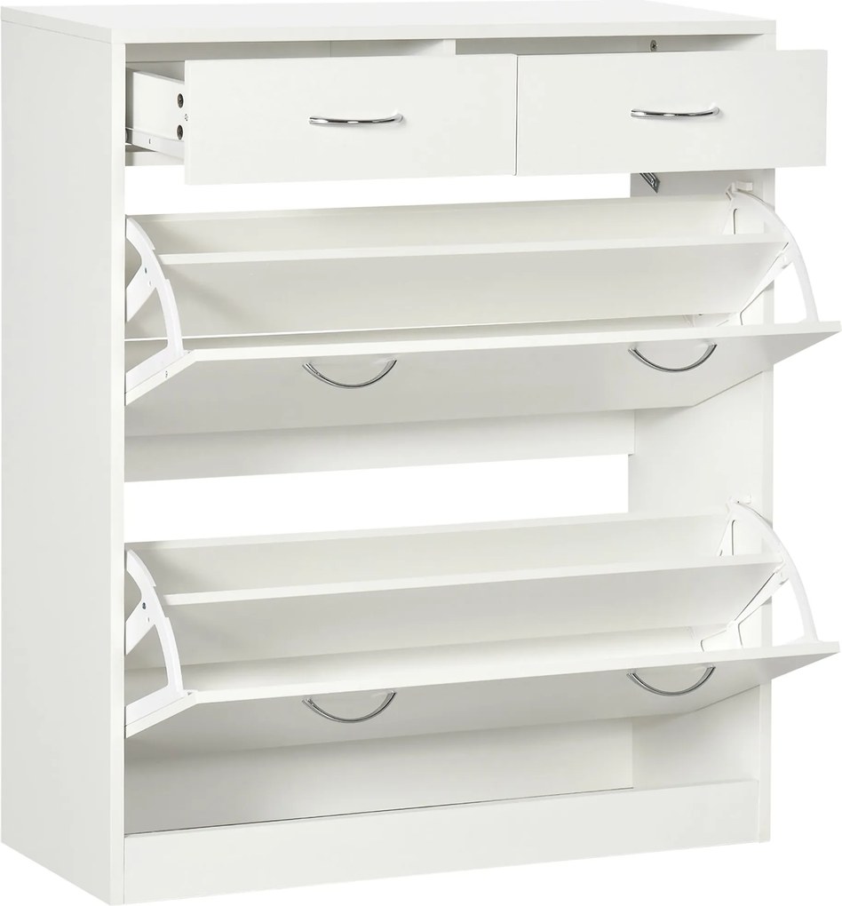 HOMCOM Úzký botník s 2 sklápěcími zásuvkami a 2 vyjímatelnými zásuvkami pro 12 párů bot, pro vstupní prostory, 80x30x91,5 cm, bílý | Aosom