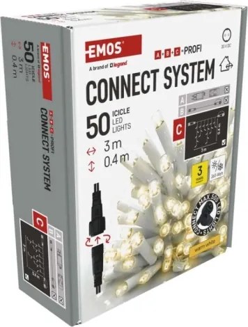 Propojovací vánoční řetěz bez zdroje EMOS Connecting D2CW02 ZY2157 50LED krápníky 3m teplá bílá