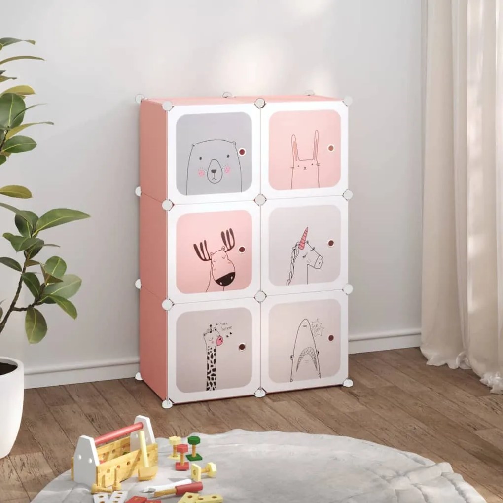 Dětská modulární skříň s 6 úložnými boxy růžová PP 340578