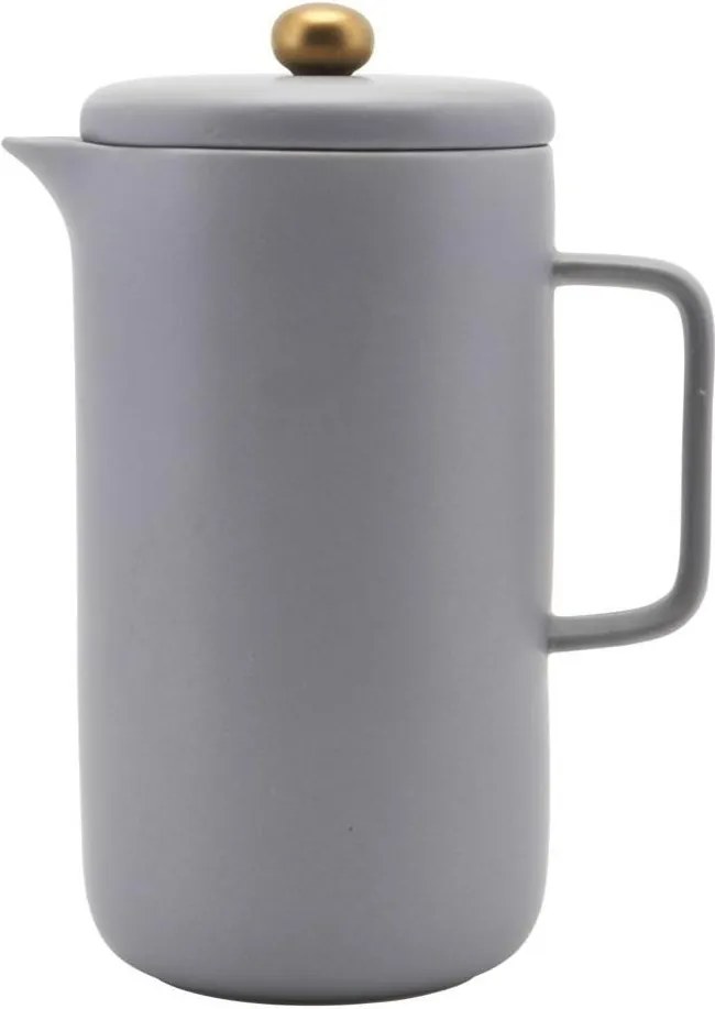House Doctor Porcelánová kávová konvice French press Grey, šedá barva, zlatá barva, kov, porcelán