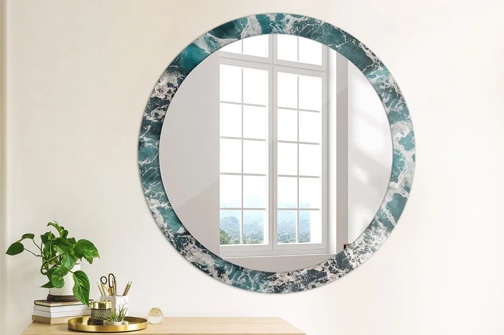 Kulaté zrcadlo tištěný rám Turbulentní moře fi 90 cm